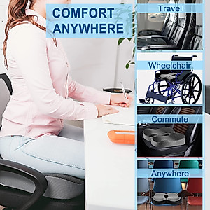 Elviros Chair Cushions, Adjustable Memory Foam Seat Cushion for Coccyx, Back, Tailbone, Sciatic Pain Relief, Non-Slip Chair Pads for Office, Car, Wheelchair, Gaming Chair (Black, Medium Soft)