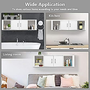 Giantex Wall Mounted Storage Cabinet 2 Cube Floating Media Hanging Desk W/2 Doors and 2 Open Shelves, Home Office Furniture for Kitchen, Bathroom, Living Room Floating Console Hutch (White)