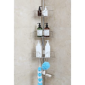 shower caddy corner organizer for bathroom,caddy shelves cirner storage bathtub shampoo holder rack with rustproof stainless tension pole 4-tier adjustable stand on floor 100-130 inches height