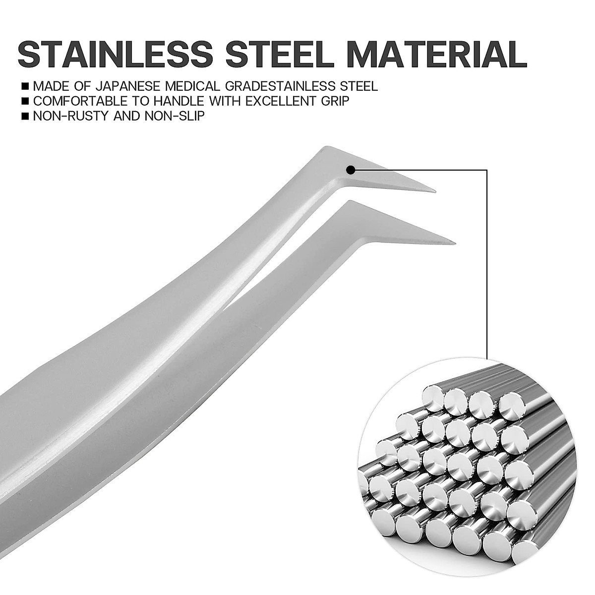 Pretty memory Volume Lash Tweezers, Stainless Steel Eyelash Extension Tweezers, Professional Precision Mega Curved Angled Tweezer, Silver