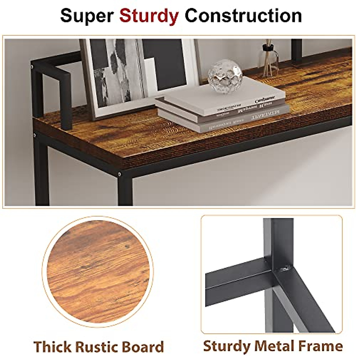 Yusong 47" Long Sofa Table, Narrow Console Table Behind Couch, Tall Bar Tables Enterway Table, Small Skinny Foyer Table for Living Room Home Office Bar, Rustic Brown