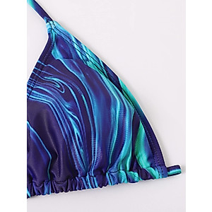 COZYEASE Women's 3 Piece Swimsuits Drawstring Triangle Halter Tie Side Thong Sexy Bikini Set with Cover Up Multicolor M