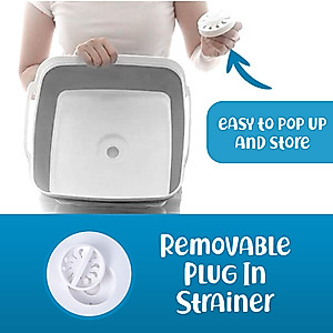 Home Spirit Collapsible Sink, Portable Dish Pan, Wash Basin Tub for Dish, Fruits, Vegetables, Textiles, Cloths, Beverages, Integrated Handle, Plug and Strainer, 9L Capacity