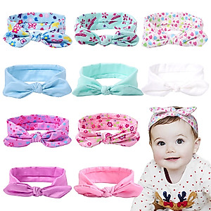 Rhoxshy Super Stretchy Soft Knot Baby Girl Bow Headbands Elastic Nylon Hairbands Turban Hair Accessories for Newborn Baby Girls Infant Toddlers and Kids(10 Colors)