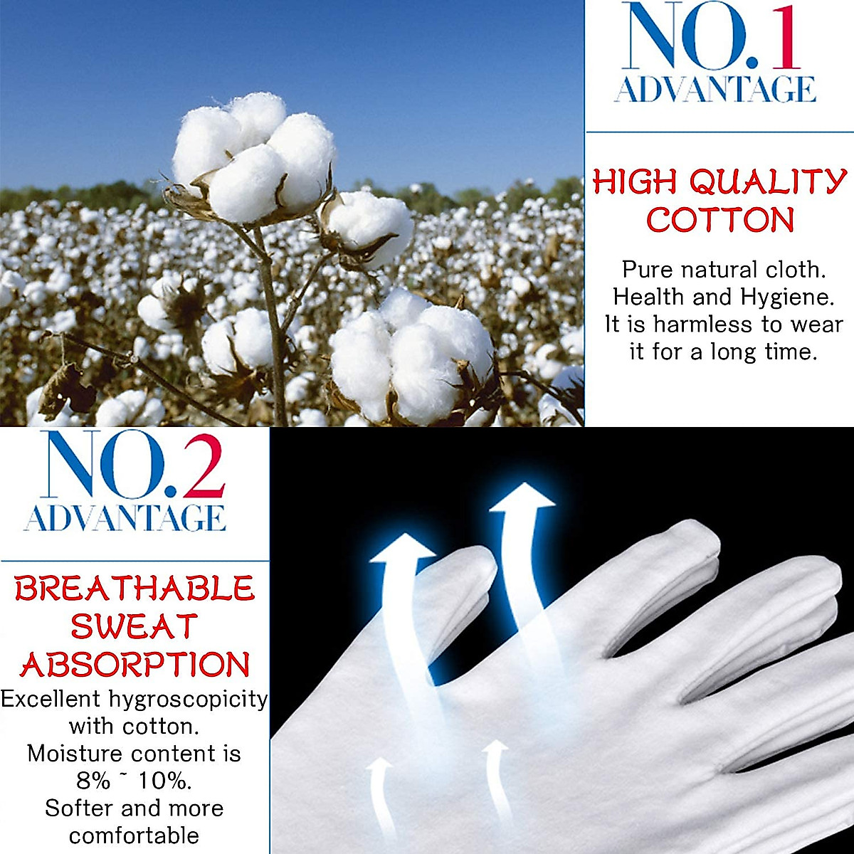 YITIAOYU 24pcs Soft Cotton Gloves for Dry Hands Cotton Sleep Gloves Overnight Eczema Moisturizing Lotion Treatment Reusebale Work Gloves for Coin Jewelry Silver Archival Costume Inspection (Medium)