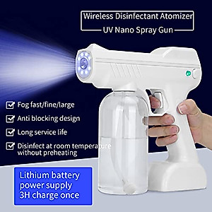 Disinfectant Cordless Gun, Handheld Rechargeable Nano Atomizer 27oz Large Capacity Electric Sprayer Nozzle Adjustable Fogger for Home, Office, School or Garden