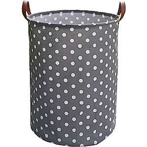 SANTIGHU Large Laundry Basket, Waterproof Laundry Hamper, Collapsible Canvas Basket for Kids Room,Toy Organizer, Home Decor, Nursery Hamper (Black Dot)