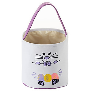 E-FirstFeeling 2 Pack Easter Bunny Basket for Kids Egg Hunt Bunny Baskets Canvas Easter Basket Bucket Tote for Easter Candy (Green Purple)