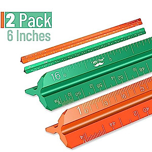 Mr. Pen- Small Architectural Scale Ruler, Aluminium, 6 Inch, 2 Pack, Green and Orange, Pocket Size Ruler, Triangle Ruler, Metal Ruler Set, Architect Scale Ruler for Blueprints