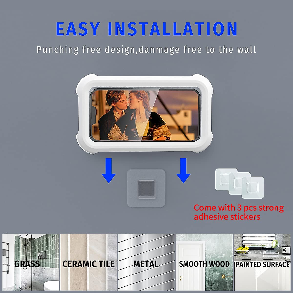 Upgraded 480° Rotating Shower Phone Holder Waterproof Case with Touch Screen,OOLYICO Shower Accessories Guardian Buddy Holder Wall Mount Shelf in Bathroom Bathtub for 4" - 7" Cell Phone