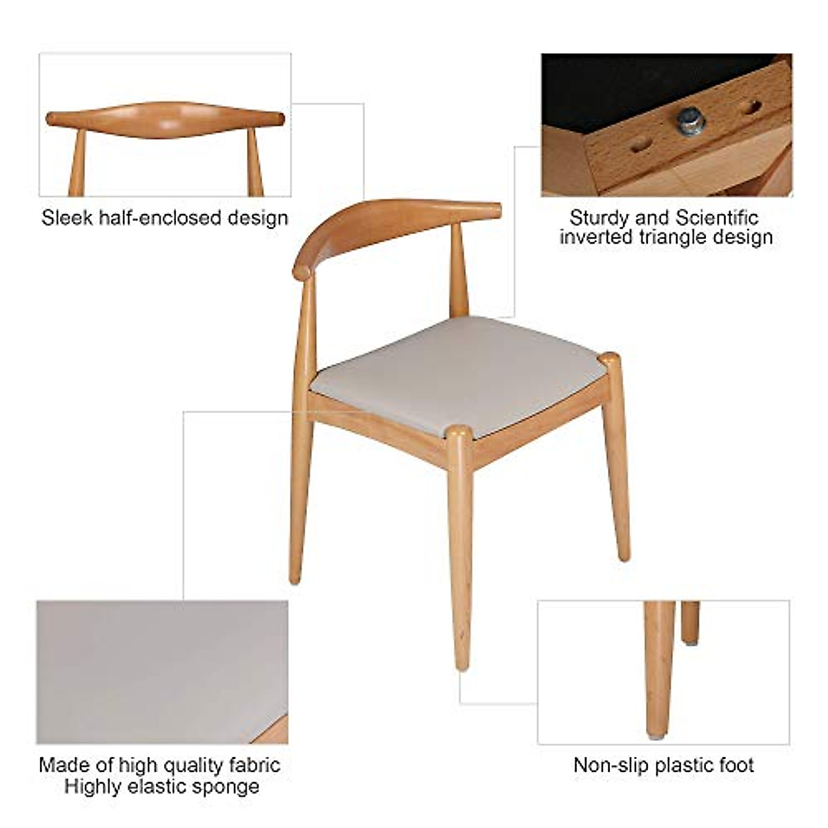 LUCKYERMORE 4 Pcs Assembled Mid-Century Dining Chair Armless Low-Back Side Chair with Faux Leather Seat,Beige