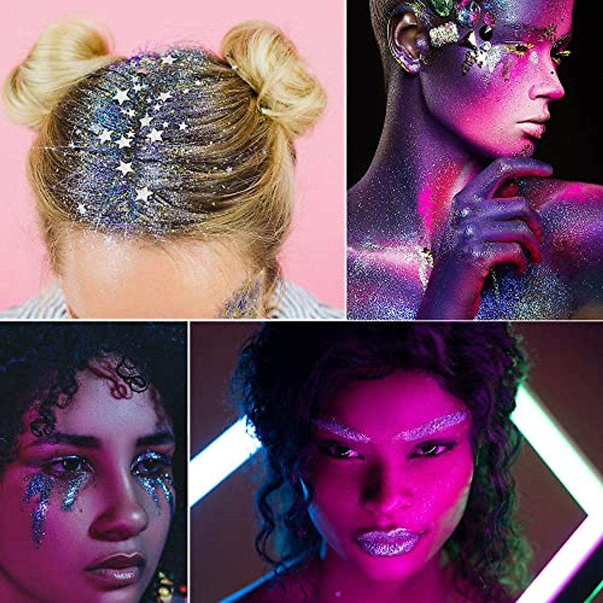 Wismee Glow in The Dark Body Face Glitter Gel, 6 Colors Chunky Holographic Body Glitter Makeup for Body, Face, Hair, Eyeshadow, Glitter for Halloween, Resin, Tumblers, Craft, Cosmetic & Nail Art