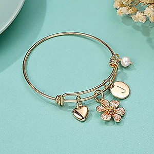 IEFLIFE Flower Girl Bracelets for Little Girls, 14K Gold Plated Stainless Steel Letter C Bracelet Dainty Disc Initial Charms Bracelet for Little Girls JR Bridesmaid Gifts