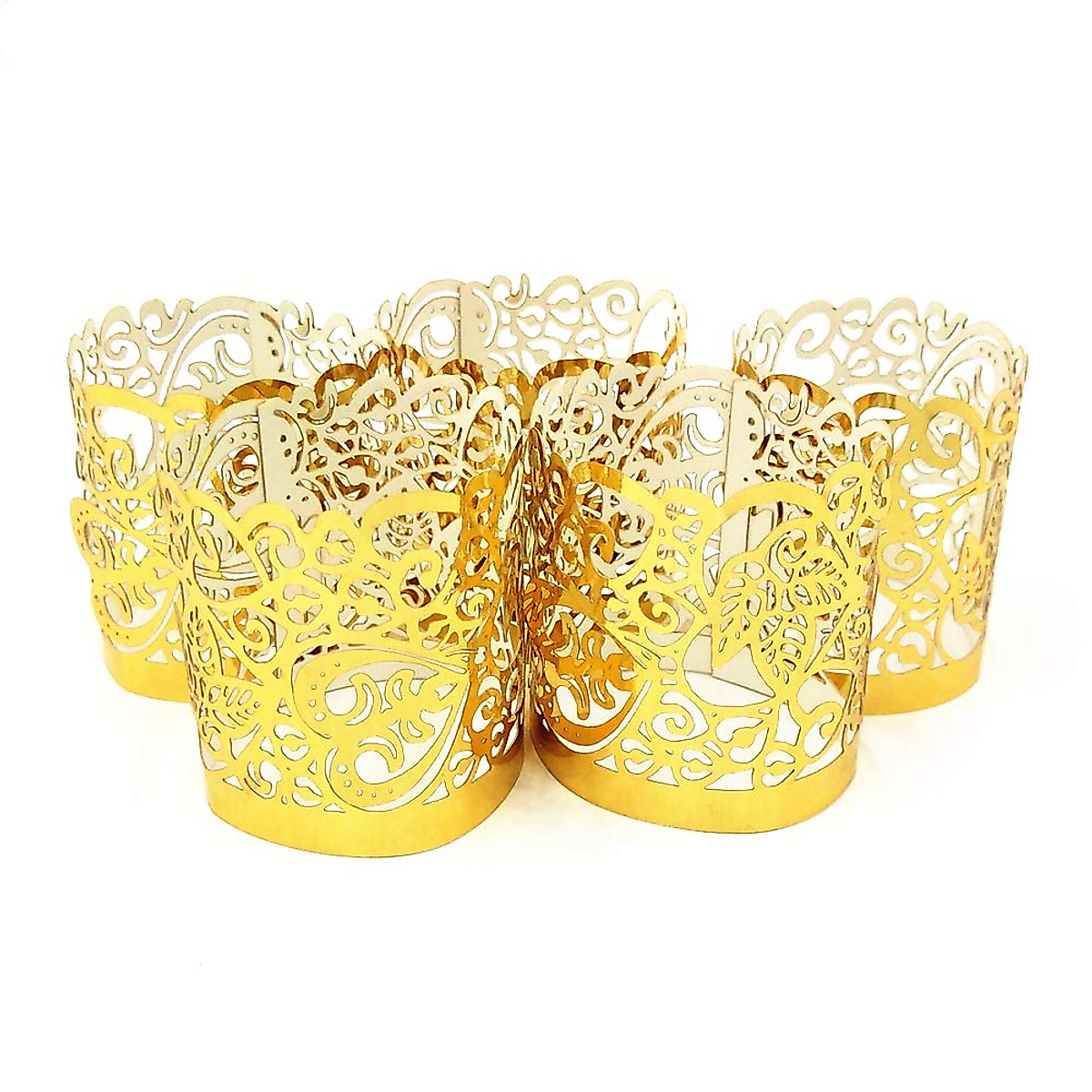Candle Wraps, 50 PCS Flameless Tea Light Decorative Wraps Candles Holders for Festival Birthday Wedding Party (Gold)