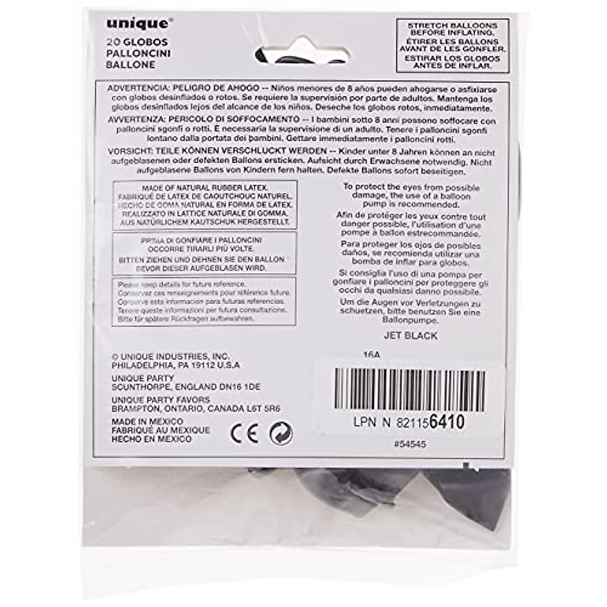 Unique Party Latex Balloons, 9", Jet Black