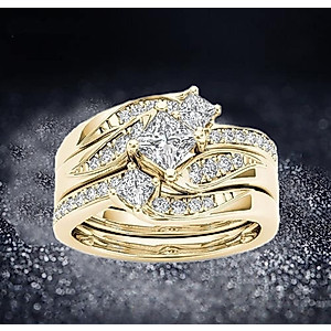 COSJOOHY Anniversary Promise Wedding Band Women's Two Tone Rings Rose Gold Three Stone Round Cut Engagement Ring Sterling Silver Halo Bridal Ring Set (7, rose gold)