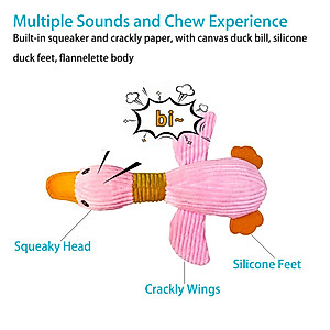 Volacopets Large Goose Puppy Toys, Dog chew Toys Squeaky Crinkle Duck for Small Medium Dog Breeds, Puppy Toys for Small Dogs, Puppy chew Teething Toys, Pink, 4 Pack