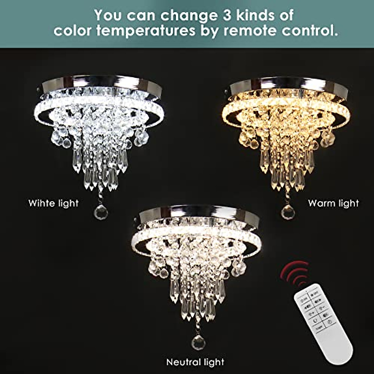 FRIXCHUR 11.8" Mini Chandelier Modern Crystal Chandeliers LED Crystal Ceiling Light Flush Mount Ceiling Lighting Fixture for Bedrooms Dinning Room Hallway (Dimmable)