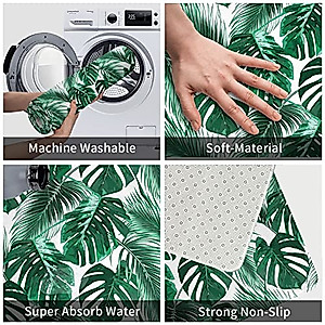 Bathroom Rugs Tropical Palm Leaves,Bath Mat Set Soft Anti-Slip Shower Bathroom Toilet Cover Rugs