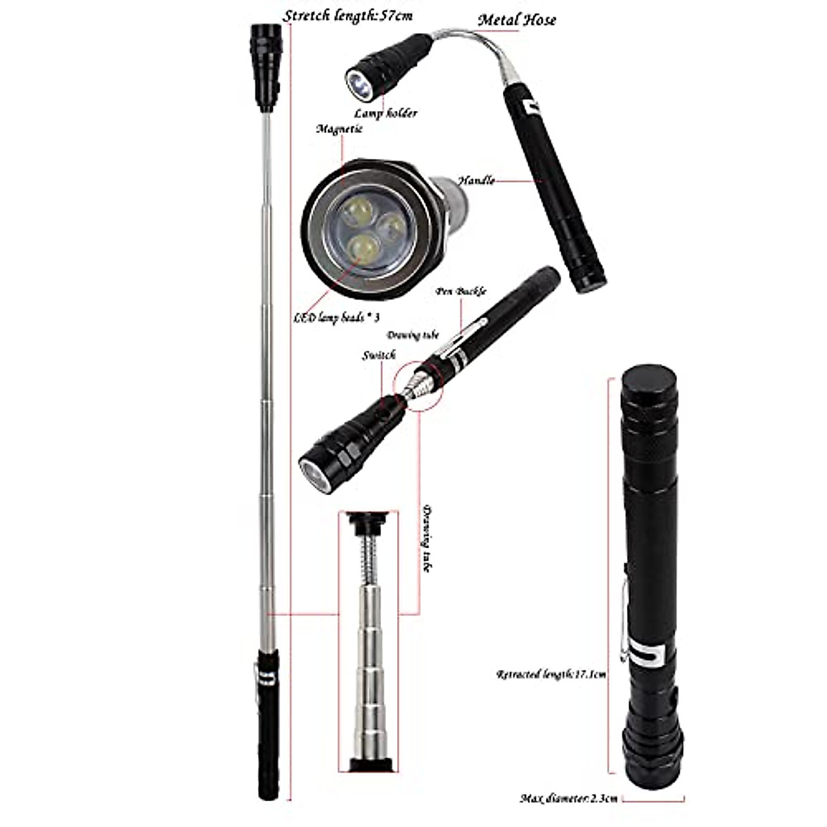 TTSLVS Gifts for Dad&Men Fathers Day,Magnetic Pickup Tool with LED, Telescoping Magnet Flashlight Pickup Stick Cool adget,Thanksgiving Day Christmas Stocking Stuffers Gift for Husband Boyfriend,Black