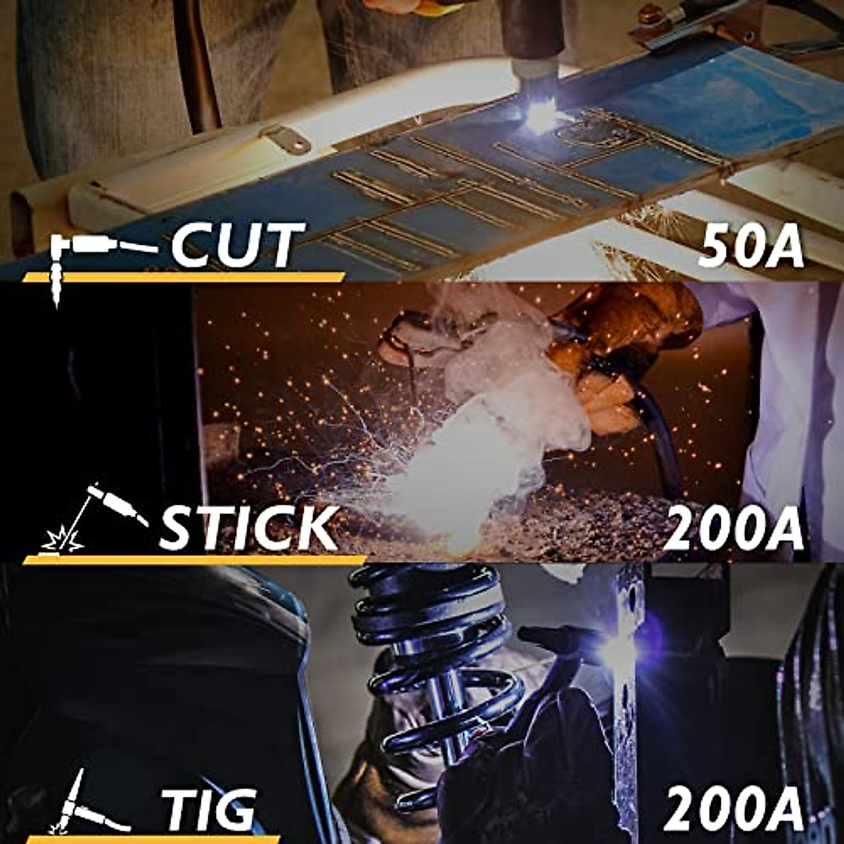 TOOLIOM 3 in 1 Cut/TIG/MMA Welder 50A Air Plasma Cutter 200A TIG and 200A Stick Welder Portable Welding Machine Dual Voltage 110&220V