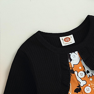 Faithtur Newborn Girl Clothes Cute Long Sleeve Patchwork Baby Girl Halloween Outfit Gothic Skull Romper Dress Baby Girl Gift (A-Black, 3-6 Months)