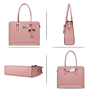 MOSISO Laptop Tote Bag for Women, 15.6 inch PU Leather Laptop Bag Compatible with MacBook, HP, Dell, Asus Notebook, Large Capacity Woven Travel Work Office Computer Briefcase & Clutch Purse, Pink