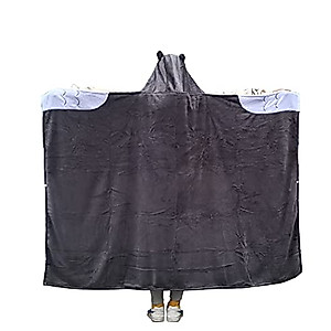 Anime Throw Blanket Flannel Fleece Blanket Cosplay Hooded Cloak Fluffy Shawl Wrap Nap Quilt (67''X35.5'', Gray)