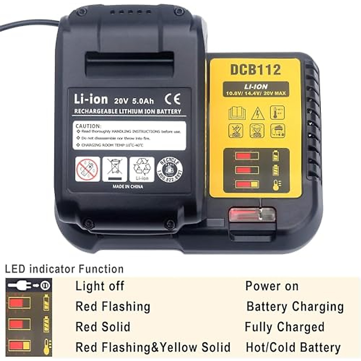 DCB112 Replacement Battery Charger for 20V Charger DCB101 DCB105 DCB115 DCB107,Compatible with 12V&20V/60V MAX Lithium-Ion Batteries DCB206 DCB204 DCB230 DCB240 DCB120 DCB126 DCB612 DCB609 DCB606