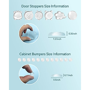 Door Stoppers Wall Protectors, 6pcs 1.57" + 12pcs 1/2" LEOADE Door Knob Stops Cabinet Handle Rubber Bumpers with Self Adhesive Quick Shock Absorbent, Refrigerator Furniture Silicone Silencer -Clear