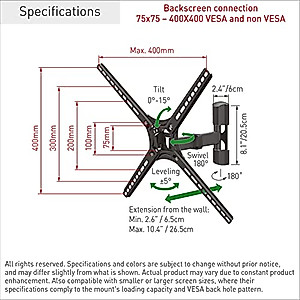 Barkan TV Wall Mount, 29-65 inch Full Motion Articulating - 3 Movement Flat/Curved Screen Bracket, Holds up to 88 lbs, Patented, Fits LED OLED LCD