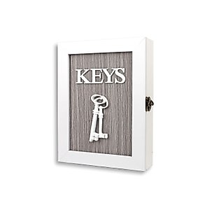 VELISTA Wooden Key Box for Wall, Vintage Wood Wall Mounted Key Holder, Key Organizer, Rustic Key Cabinet, Key Storage with 6-Hooks, Entryway Organizer, Vintage Decor, Housewarming Gift (White)
