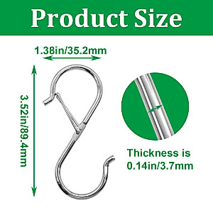 Seamaka 8 pcs 3.5 inch Silver S Hooks,Heavy Duty S Shaped Hooks for Hanging Rust-Proof S Hooks with Safety Buckle Design for Hanging Plants Coffee Cups Pots and Pans Clothes Bags in Kitchen Bathroom