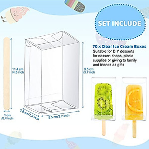 50 Pieces Ice Cream Cakesicle Boxes Set Include 25 Pieces Clear PET Cake Boxes Plastic Candy Gift Bags and 25 Pieces Wooden Sticks Treat Boxes for DIY Baking Wedding Baby Shower Kids Birthday Party