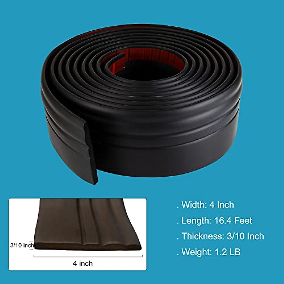 NeatiEase Peel and Stick Baseboards Moulding Trim, 4 Inch x 16.4 Feet Self-Adhesive Floor Baseboard, Flexible Rubber Baseboard Molding Cove Base Vinyl Wall Base (Black)