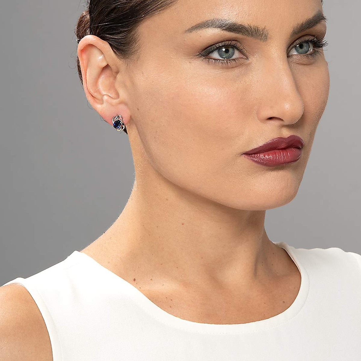 Peora Created Blue Sapphire Earrings for Women 925 Sterling Silver, 2 Carats Total Oval Shape 7x5mm, Friction Backs