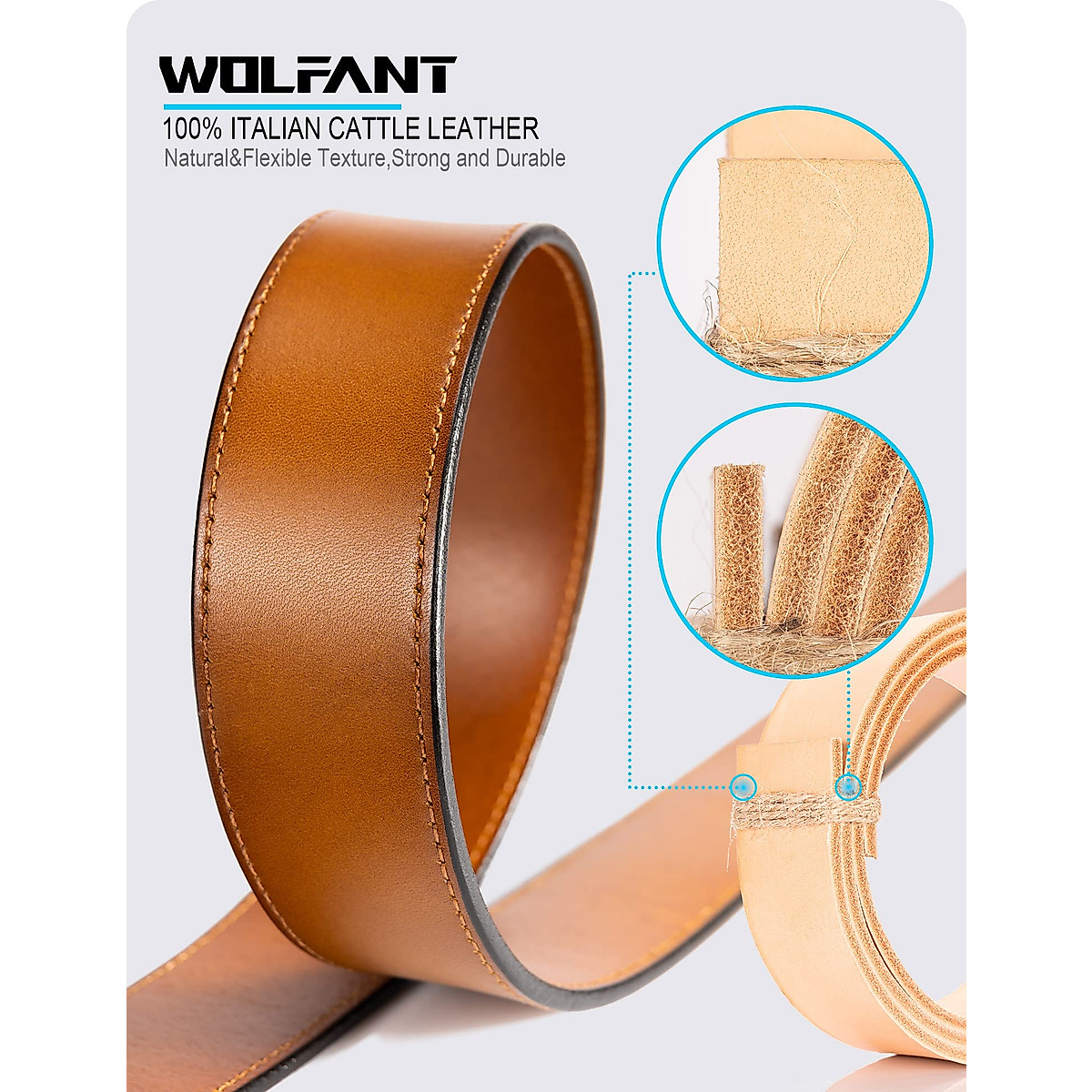 WOLFANT Men's 38mm Casual Jean Belt,100% Real Solid Full Grain Leather