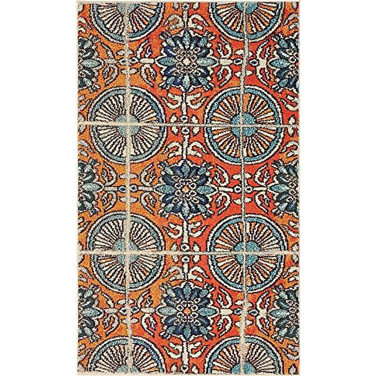 Unique Loom Estrella Collection Floral, Geometric, Vibrant, Modern, Abstract Area Rug (3' 3 x 5' 3 Rectangular, Orange/Blue)