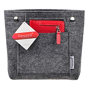 Vercord Mini Slim Small Felt Purse Organizer Insert Inside Handbag Tote Pocketbook for Women Grey