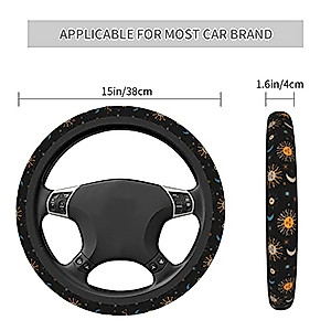 Moon and Sun Steering Wheel Cover Universal 15 Inches Non-Slip Neoprene Cute Stars Wrap Car Accessories Protector Case for Women & Men Girls Fit Auto SUV Sedan Vans Trucks