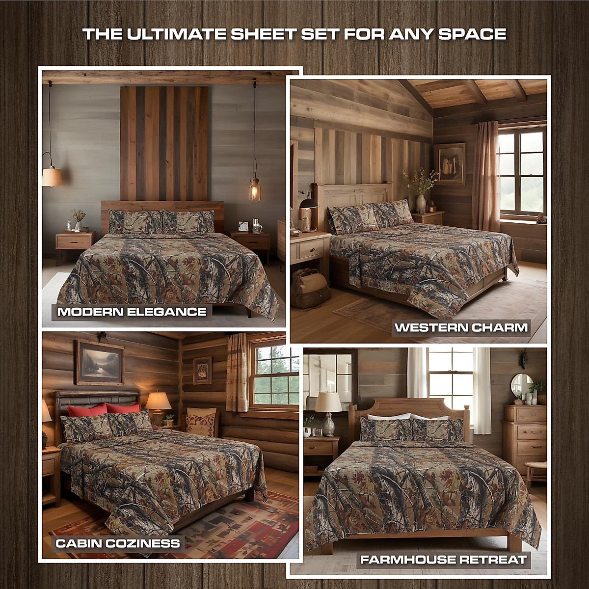 Realtree All Purpose Camo Bedding Full Sheet Set 4 Piece Polycotton Rustic Farmhouse Bedding for Lodge, Cabin & Hunting Bed Set – Perfect for Outdoor Camouflage Bedroom - (54"x 75”)
