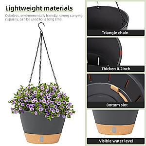 QCQHDU 2 Pack Hanging Planters Set,10 Inch Indoor Outdoor Hanging Plant Pot Basket,Hanging Flower Pot with Drainage Hole with 3 Hooks for Garden Home(Grey)