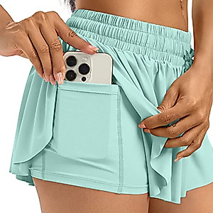 Leftear Flowy Shorts for Women Gym Yoga Athletic Workout Running Biker Women Tennis Skirts High Waisted Sweat Spandex Cute Preppy Trendy Clothes Casual Summer(Pack2,S)