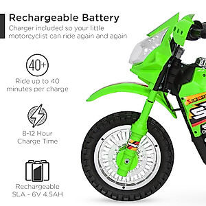 Best Choice Products Kids 6V Ride On Motorcycle w/Treaded Tires, Working Headlights, 2mph Top Speed, Training Wheels, Realistic Sounds, Music, Battery Charger - Green