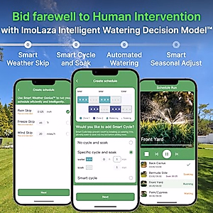 ImoLaza Smart Sprinkler Controller Evapotranspiration Master: 8 Zones WiFi Irrigation Controller with Automated Watering and App Control, Save Water Through Rain, Freeze, Wind and Saturation Skip