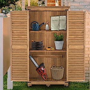 MCombo Outdoor Storage Cabinet, Garden Storage Shed, Outside Vertical Shed with Lockers, Outdoor 63 Inches Wood Tall Shed for Yard and Patio 0870 (Natural)