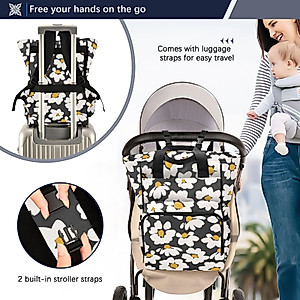 Daisy Flowers Diaper Bag Backpack for Baby Boys Girls Multifunction Baby Essentials Travel Tote with Stroller Straps & Bottle Storage Maternity Travel Bag for Shopping Hiking Traveling Moms Dads