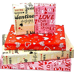 WorldBazaar Valentines Wrapping Paper Roll with Cut Lines Valentine Heart Love Design Gift Wrapping Paper for Valentine’s Day Birthday Holiday 3 Pack Red Pink