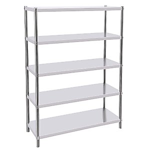 5 Tiers Heavy Duty Stainless Steel Shelving Unit, Stainless Steel Rack Shelving Garage or Bakers Rack Kitchen Shelving Chrome Shelves for Garage Kitchen Living Room, 47"x18.5"x71"