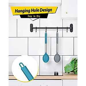 Pack of 2 Large Silicone Cooking Spoon Non Stick Solid Basting Spoons Heat-Resistant Kitchen Utensils for Mixing Serving (Gray-Blue)